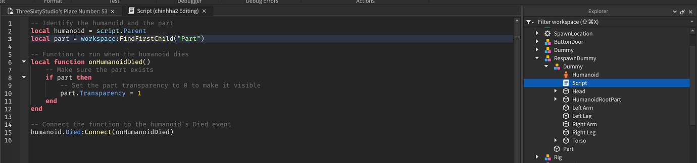 How do I make a part appear when the rig or dummy is destroy or dead - Scripting Support ...