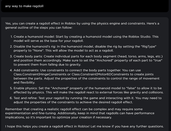 How do i make ragdoll system - Scripting Support - Developer Forum | Roblox