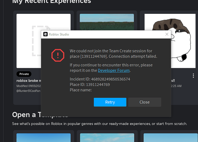 Timeout on connect unable to initialize team create server code 0 - Studio Bugs - Developer ...