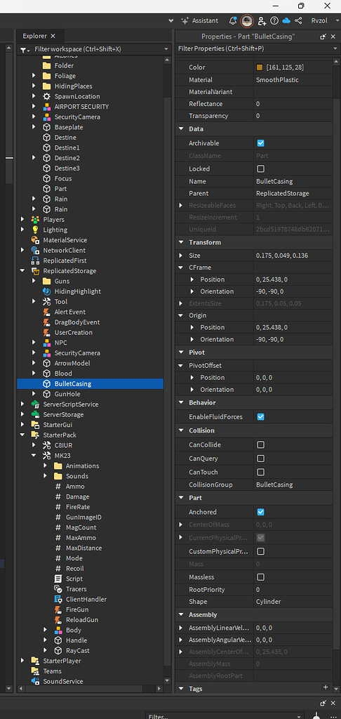 Bullet Casing ignores physics - Scripting Support - Developer Forum | Roblox