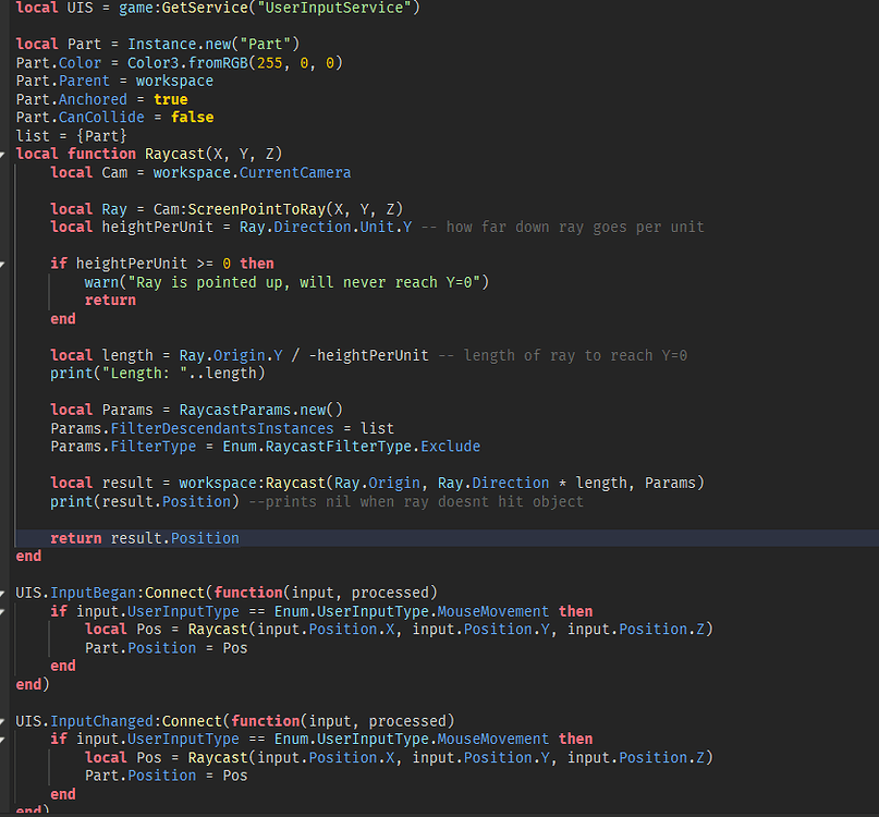 Raycast ray ends at certain Y-Axis - Scripting Support - Developer Forum | Roblox
