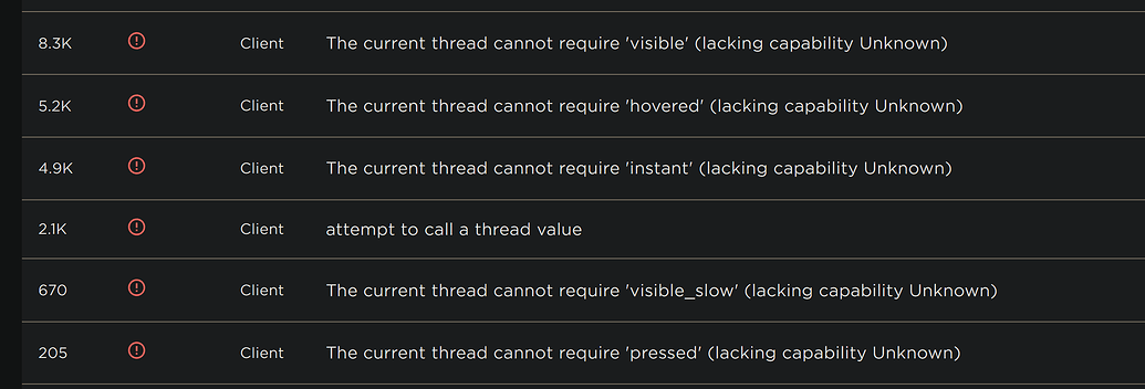Engine error: The current thread cannot require '...' (lacking ...