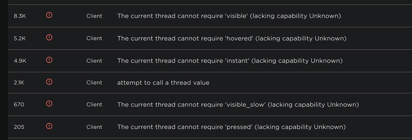 Engine error: The current thread cannot require '...' (lacking ...