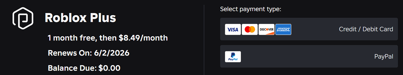 Roblox Plus cannot be purchased using other “select payment types”, it ...