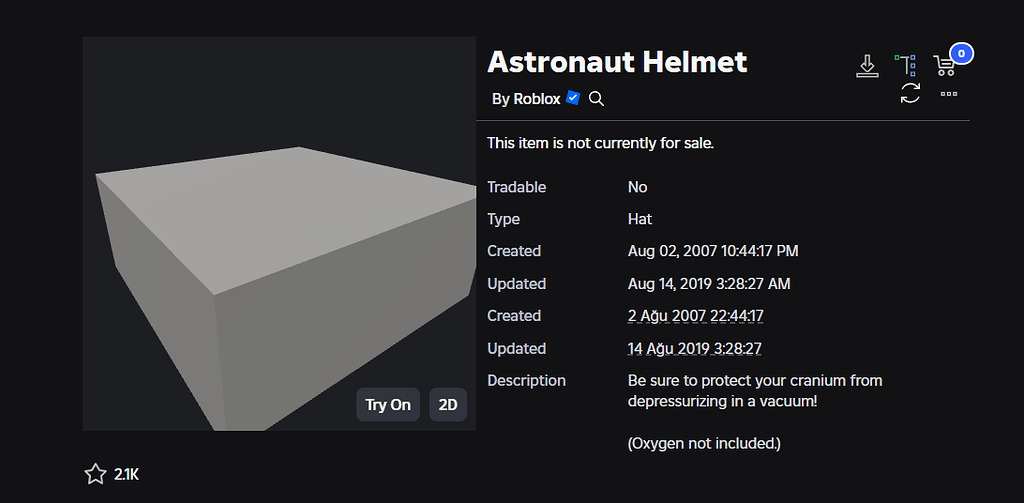 Astronaut Helmet(stoecker version) no mesh - Catalog Asset Bugs ...