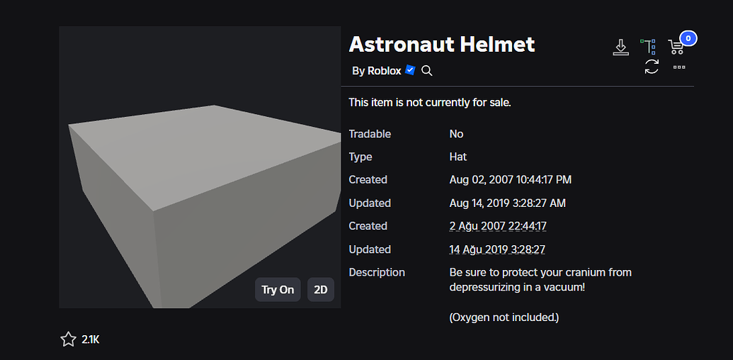 Astronaut Helmet(stoecker version) no mesh - Catalog Asset Bugs ...