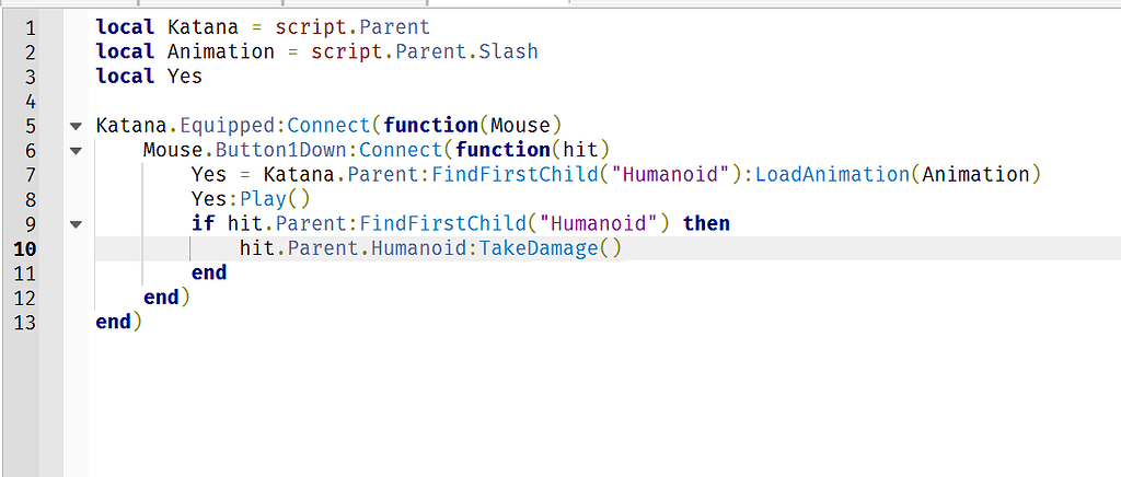 Sword slashing animation and damage not working - Scripting Support - Developer Forum | Roblox
