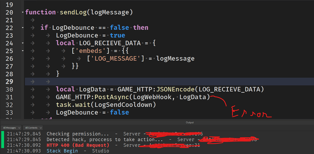 HTTP: 400 (BAD REQUEST) error - Scripting Support - Developer Forum | Roblox