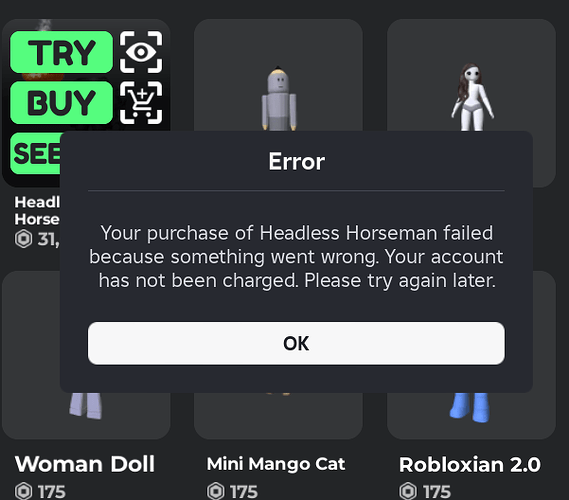 Headless Horseman Contains Glitched Ingame Purchasing - Catalog Asset ...