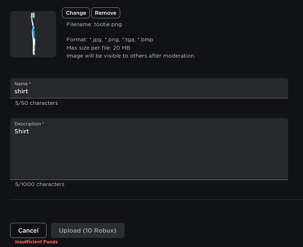 Can't upload shirt to Roblox even though I have the Robux - Art Design Support - Developer Forum ...