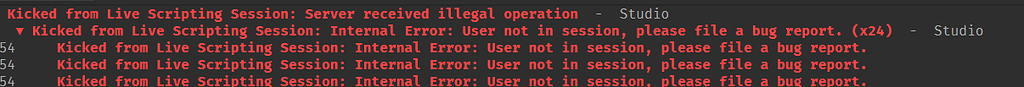 Internal Error: User not in session - Studio Bugs - Developer Forum | Roblox