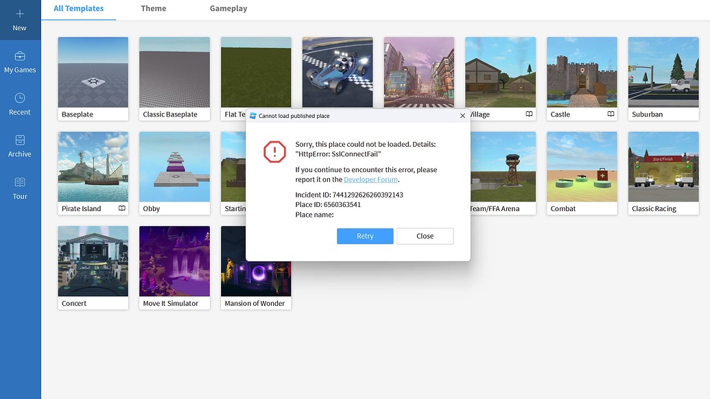 HttpError: SslConnectFail error when acessing various assets - Roblox Application and Website ...