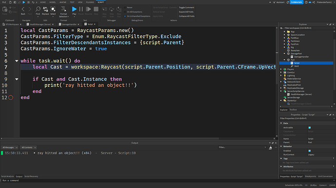 Ray not casting? - Scripting Support - Developer Forum | Roblox