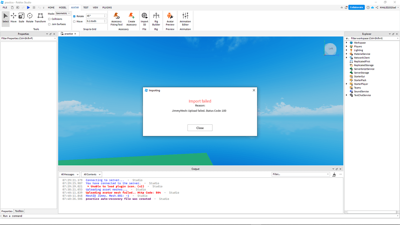 Import 3D failed. Status Code : 100 - Platform Usage Support ...