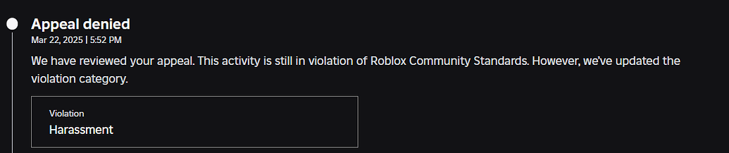 Ban Stacking When Violation Category is Updated Via Appeal - Roblox ...