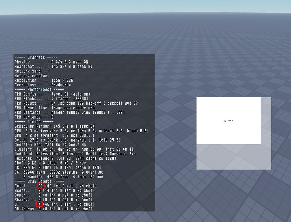 UI drawcalls amount does not update - Studio Bugs - Developer Forum | Roblox