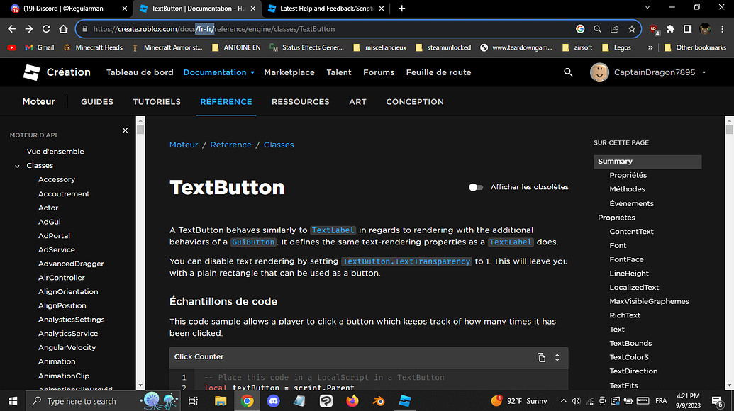 The roblox studio devhub is in french - Scripting Support - Developer ...