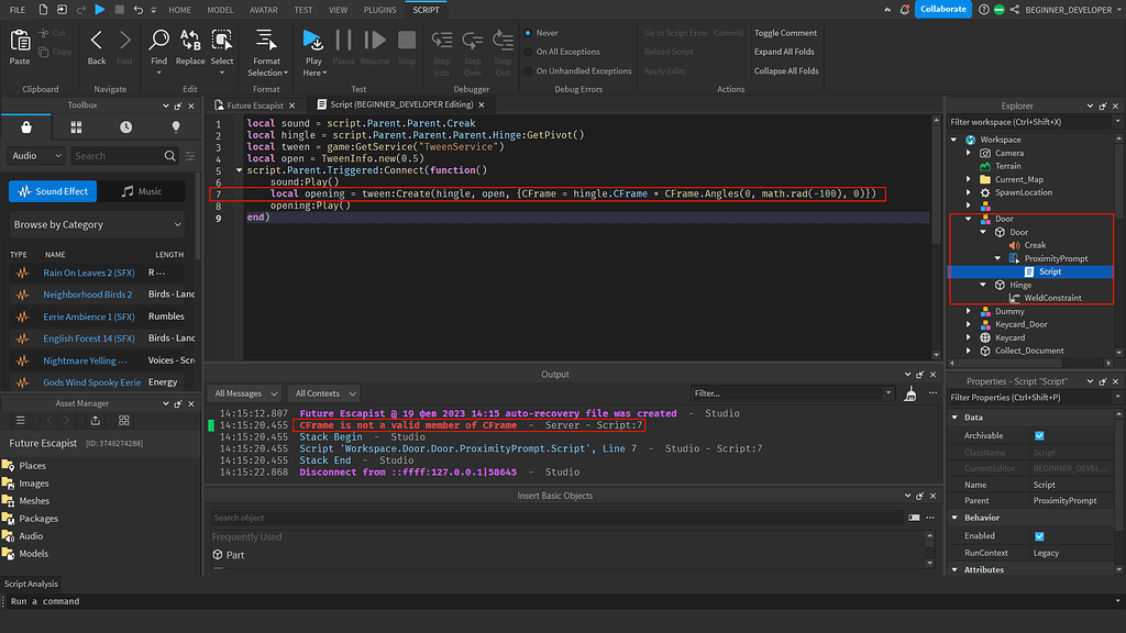 Problem with script for animated hinge door - Scripting Support - Developer Forum | Roblox