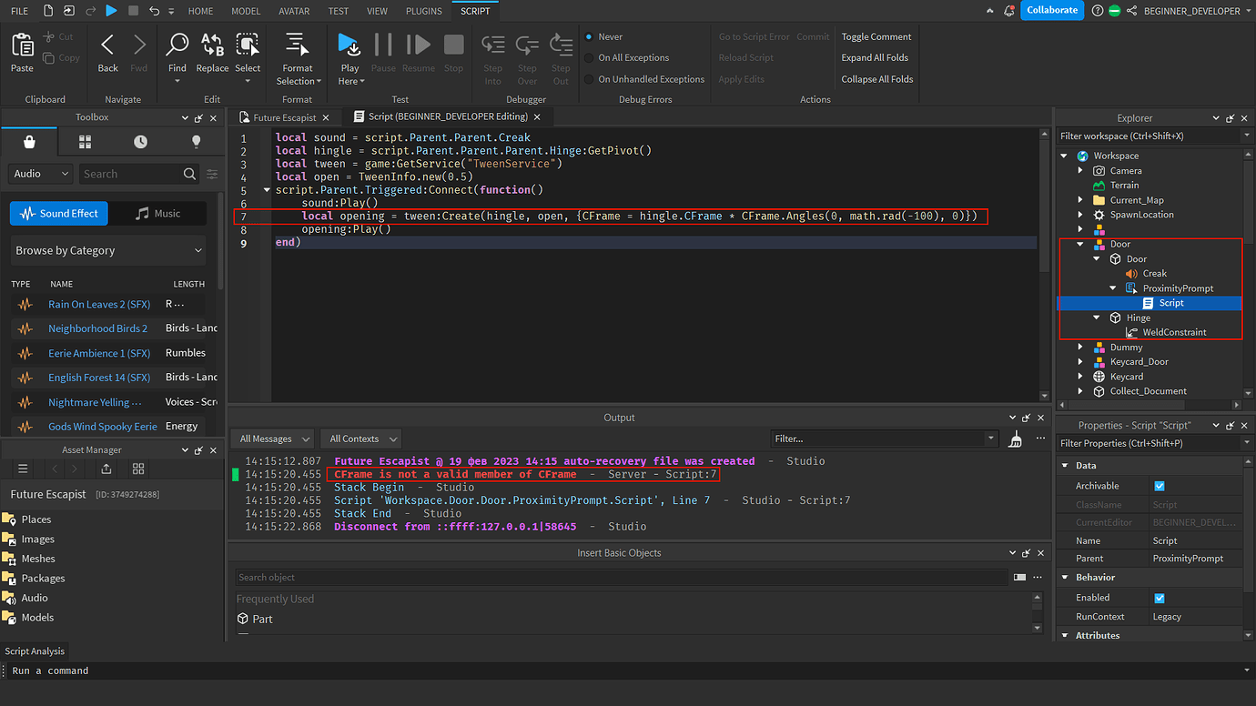 Problem with script for animated hinge door - Scripting Support - Developer Forum | Roblox