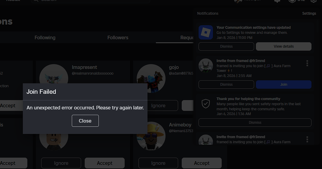 Your communication settings have updated leading to Join failed error ...