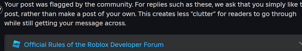 Moderator replies refer to unlisted rules - Forum Features - Developer Forum | Roblox