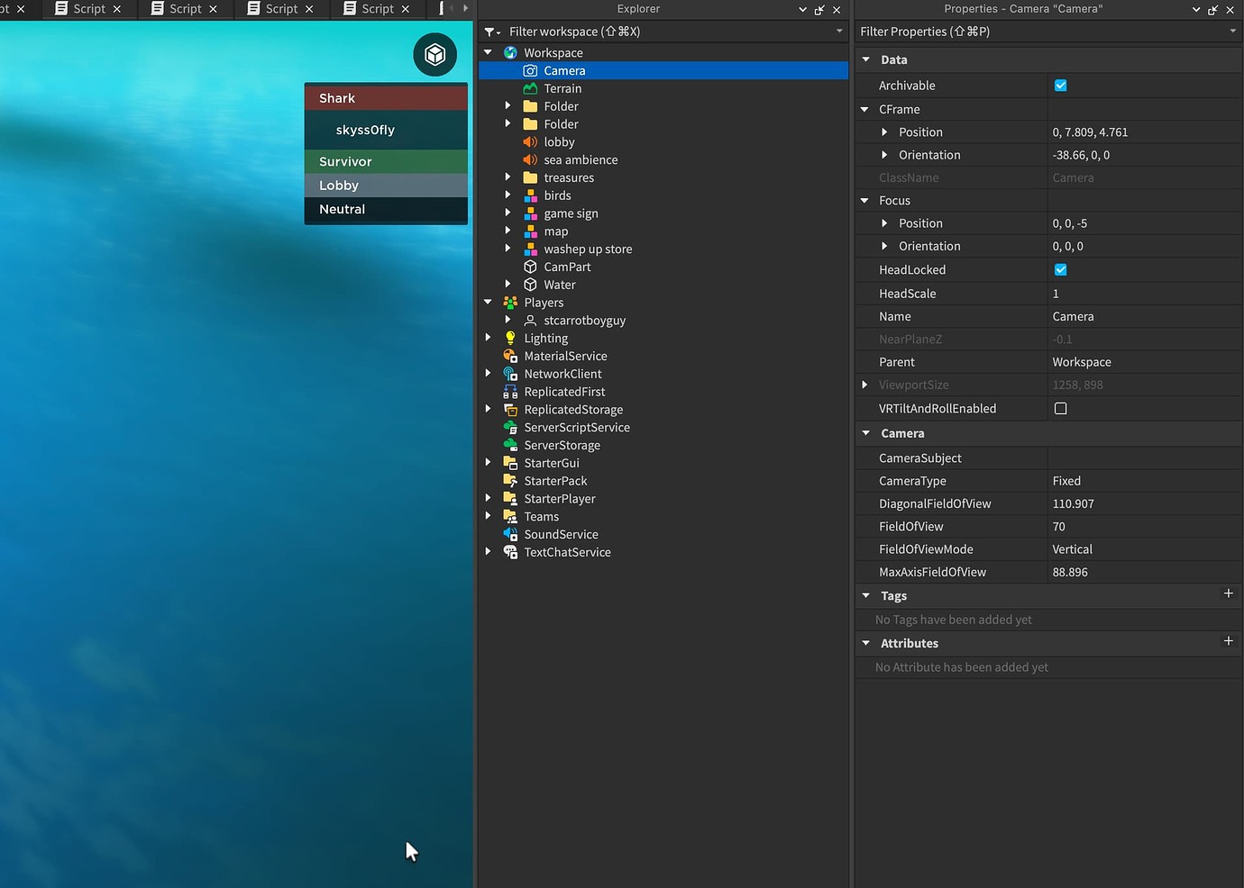Roblox Studio camera stuck in fixed position on play test - Scripting ...