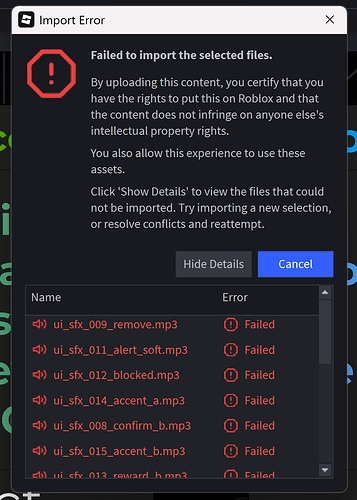 Unable to import audio on Roblox Studio - Studio Bugs - Developer Forum ...