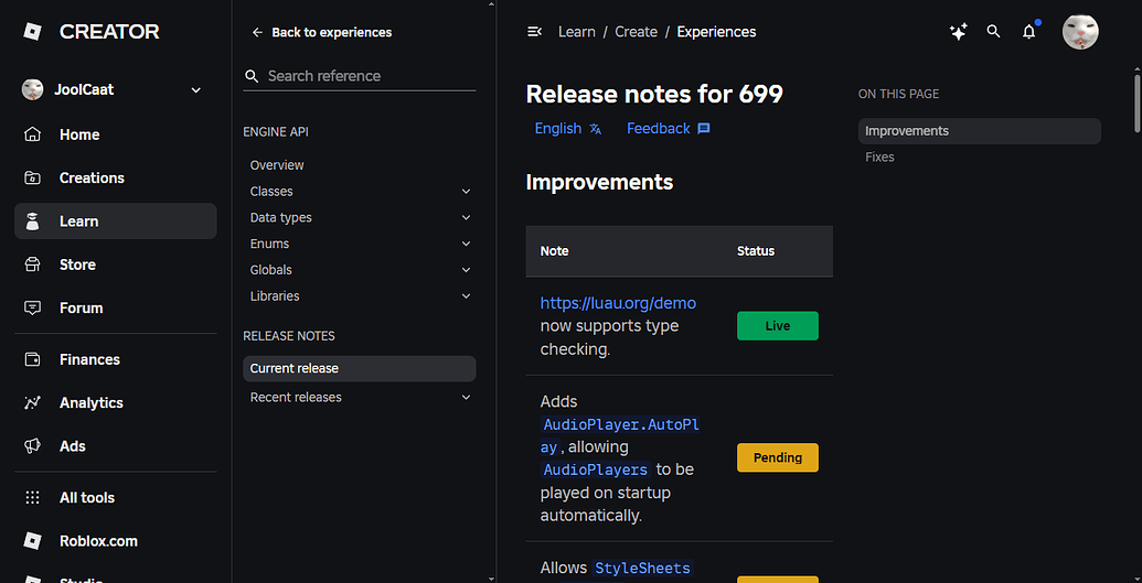 Release Notes for 699 - Release Notes - Developer Forum | Roblox