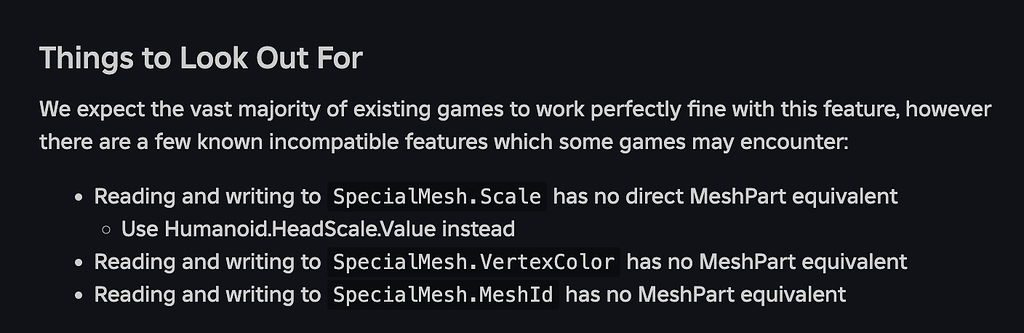 MeshPartHeadsAndAccessories force breaks experience - Studio Bugs ...