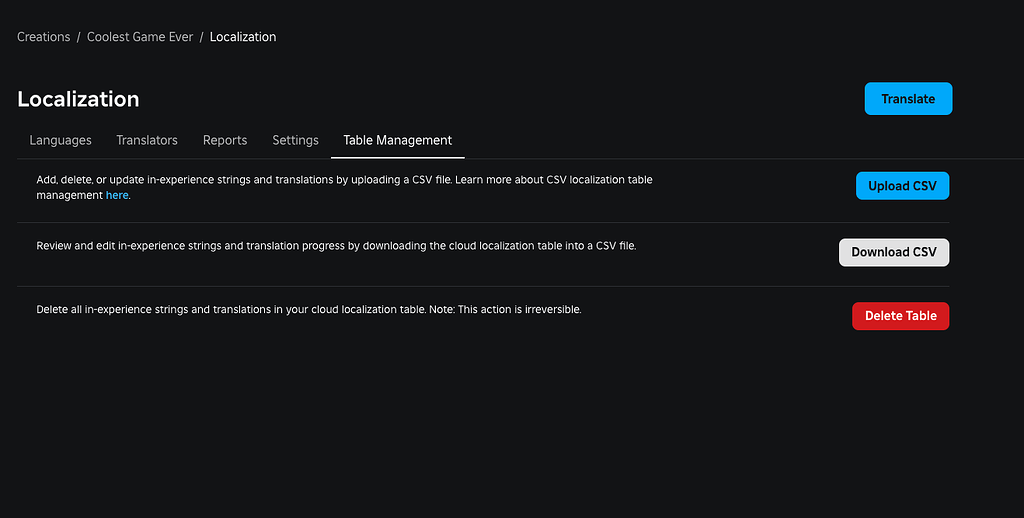 CSV Management For Translations Now in Creator Hub - Announcements - Developer Forum | Roblox