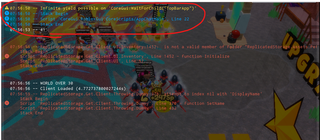 Infinite yield possible on 'CoreGui:WaitForChild("TopBarApp") is ...
