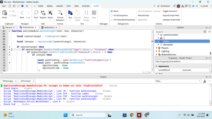 Attempt to index nil with findfirstchild - Scripting Support - Developer Forum | Roblox