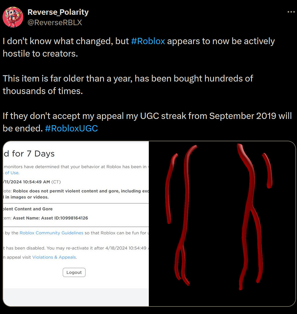 Users should not be banned for old assets getting moderated - Website ...