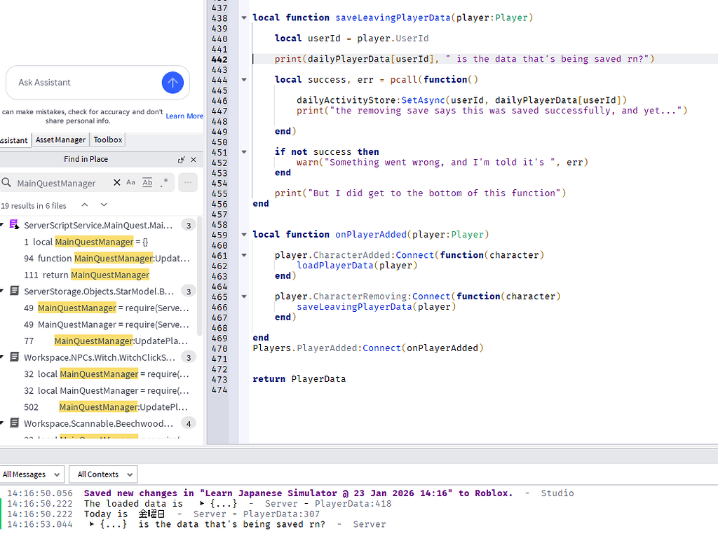 Unknown Issue with Character.Removing/Datastore - Scripting Support - Developer Forum | Roblox