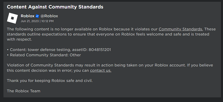 Game got deleted for violating community standards with undefined reason - Platform Usage ...