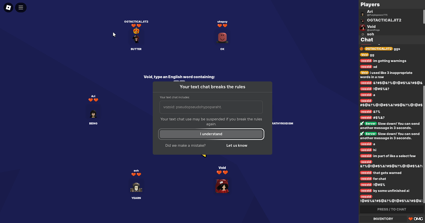 Constant text chat warnings triggered incorrectly when filtering non ...