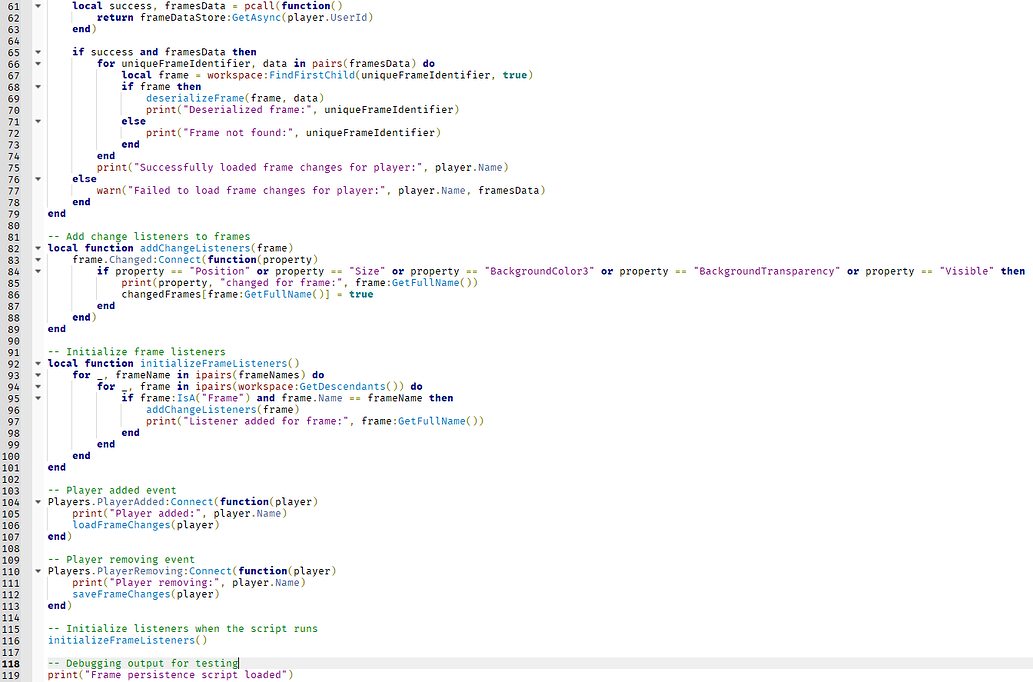 Frames won't save - Scripting Support - Developer Forum | Roblox