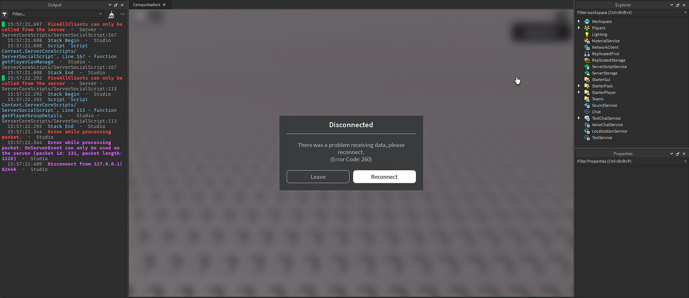 Sudden "There was a problem receiving data, please reconnect"? in Studio - Scripting Support ...