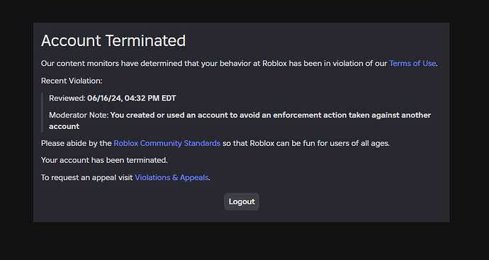 False Termination - Platform Usage Support - Developer Forum | Roblox