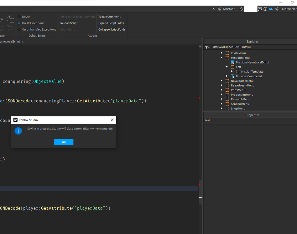 Studio Freezes once Debugging Stops - Forum Bugs - Developer Forum | Roblox