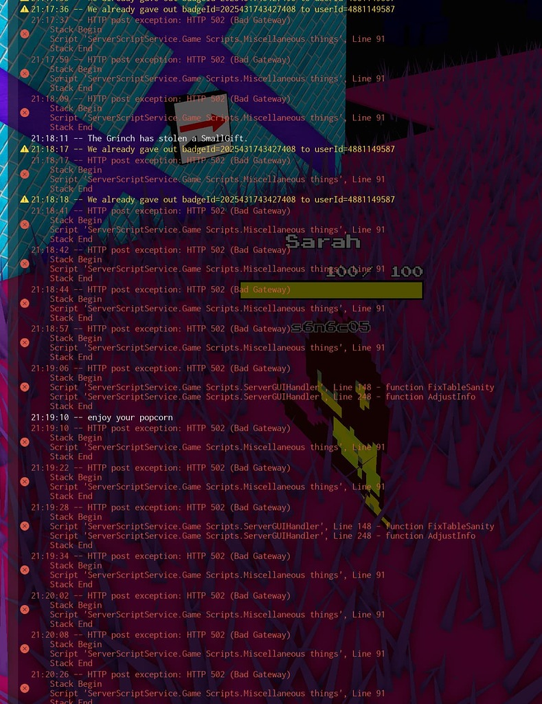 Sudden HTTP 502 Bad Gateway error from multiple Roblox functions in ...