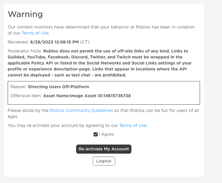 What is making this asset instantly trigger an Account Warning? - Platform Usage Support ...