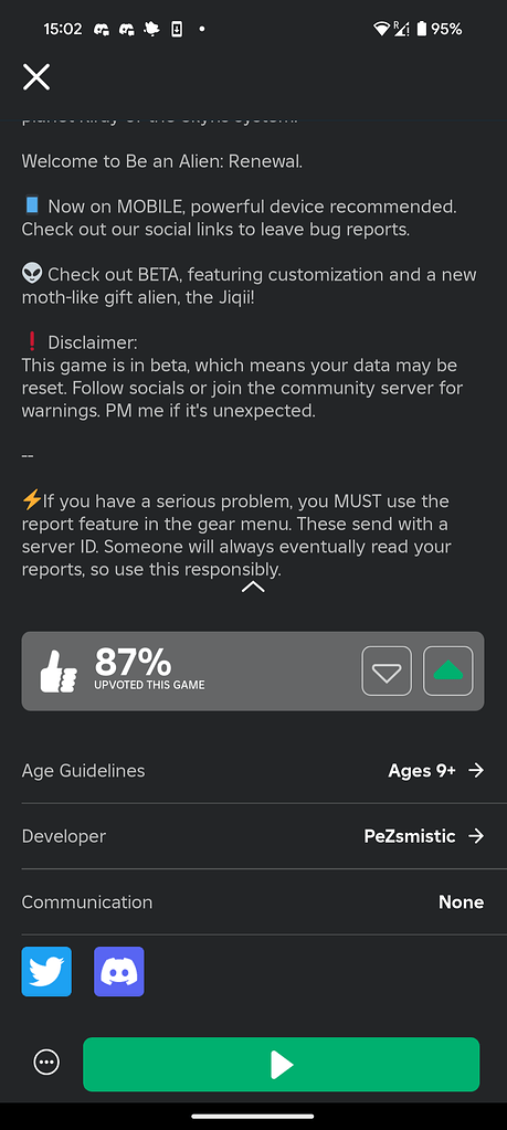 Game details page shows None for Communication, which is confusing ...