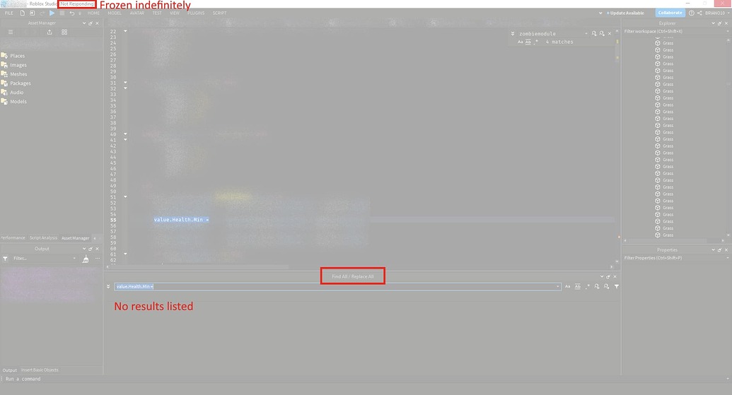 'Find All / Replace All' Often Freezes Studio Indefinitely - Studio Bugs - Developer Forum | Roblox