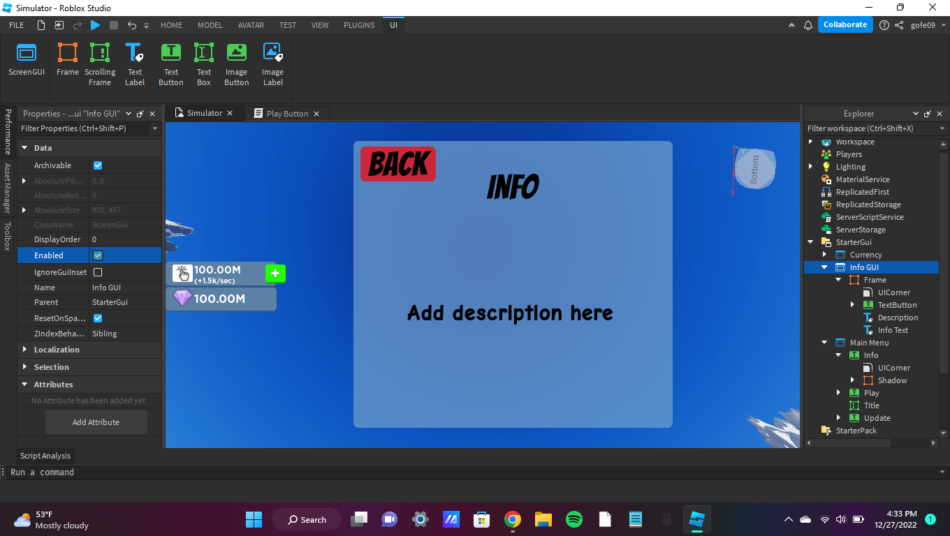 Need help scripting GUI - Scripting Support - Developer Forum | Roblox
