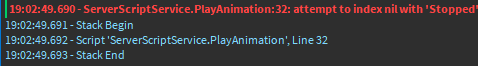 Attempt to index nil with 'Stopped' on AnimationTrack - Scripting Support - Developer Forum | Roblox