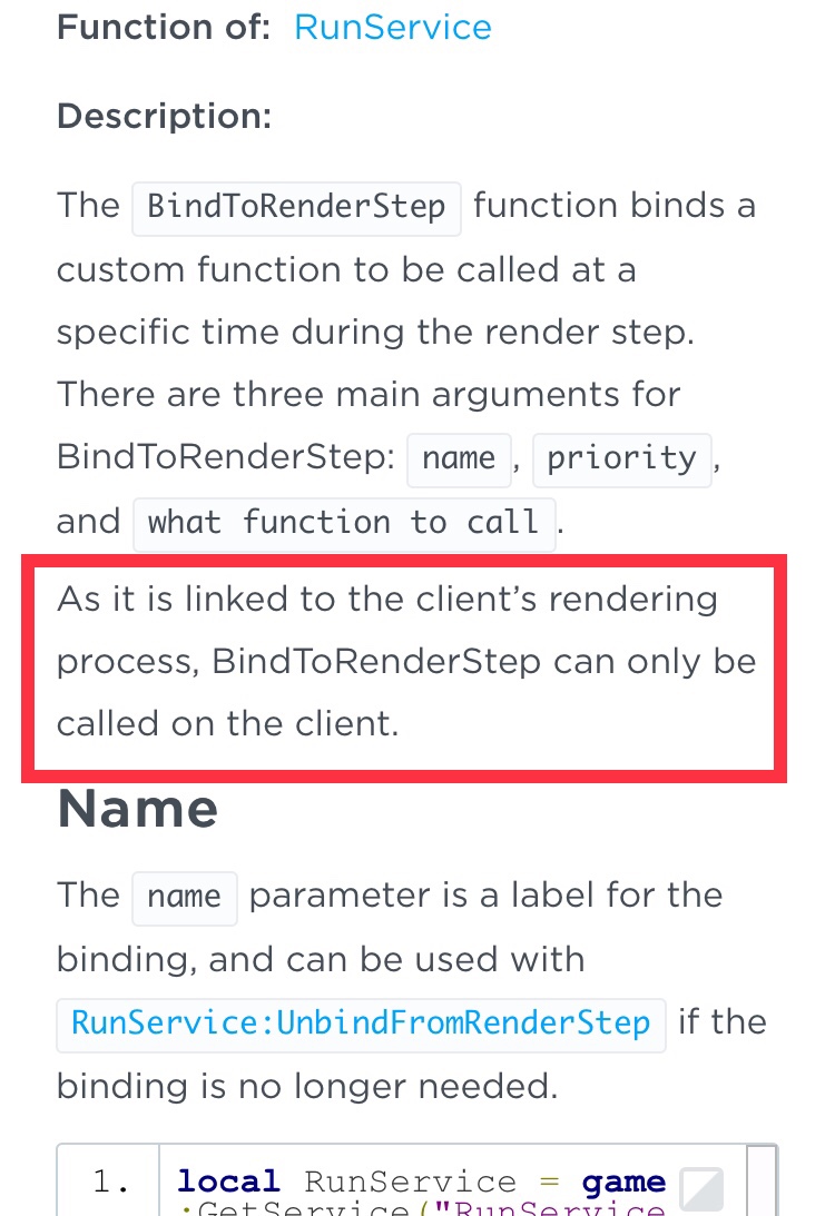 Runservicebindtorenderstep Only Working On Run Scripting Support Developer Forum Roblox 7079