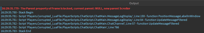 The Parent property of Frame is locked [Comes from the Chat gui inside ...