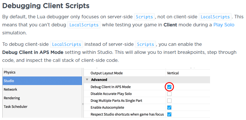 Article Using The Lua Debugger Has Outdated Information On Debugging In Client Scripts