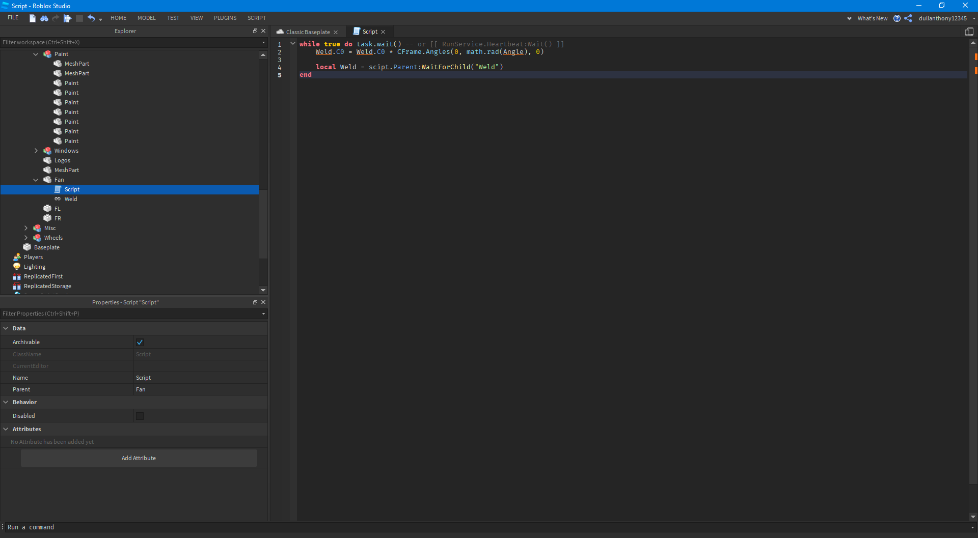 Fan spins with whole car - Scripting Support - Developer Forum | Roblox